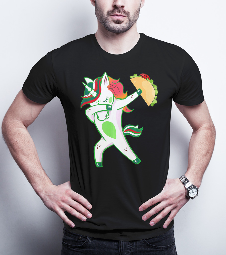 Unicorn Dabbing With Taco And Food Fun T-Shirt