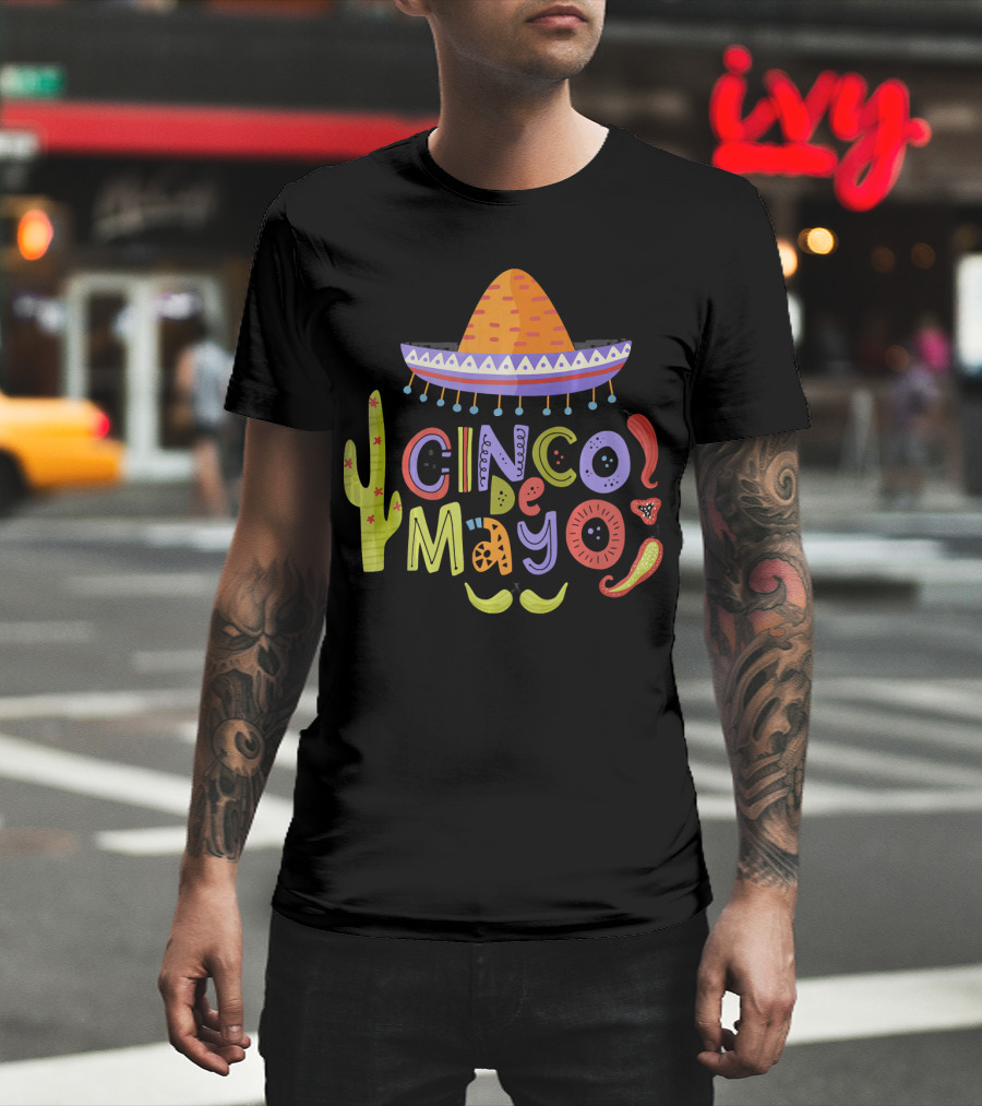 Cinco De Mayo Sombrero Fiesta With Cactus And Chiles T-Shirt