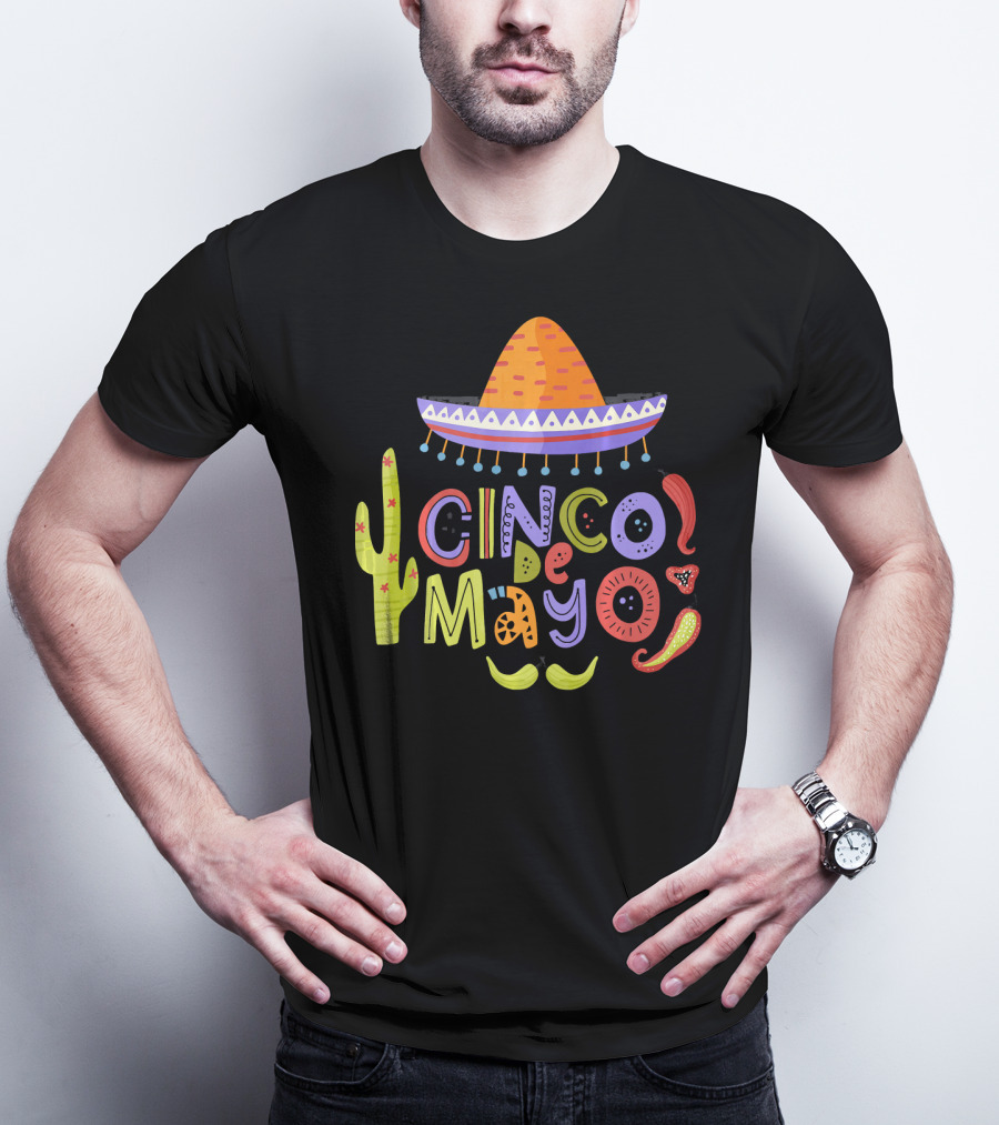 Cinco De Mayo Sombrero Fiesta With Cactus And Chiles T-Shirt
