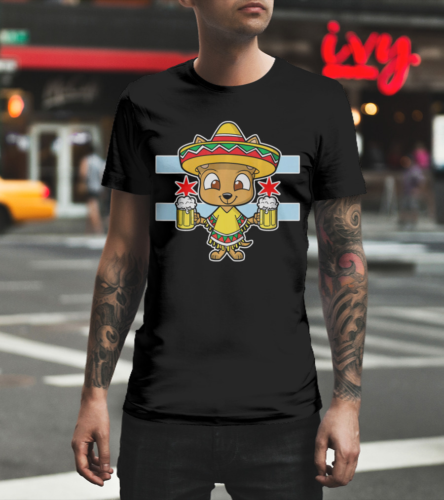 Cinco De Mayo Chicago Chihuahua Sombrero Poncho Beer Stars T-Shirt