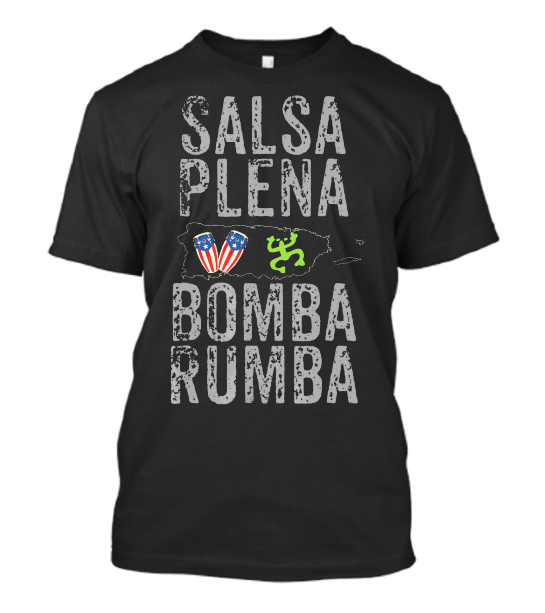 Salsa Plena Bomba Rumba Puerto Rico Map Drums Dance T-Shirt
