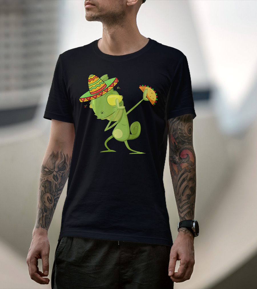 Funny Lizard Dabbing Sombrero Taco Cinco De Mayo T-Shirt