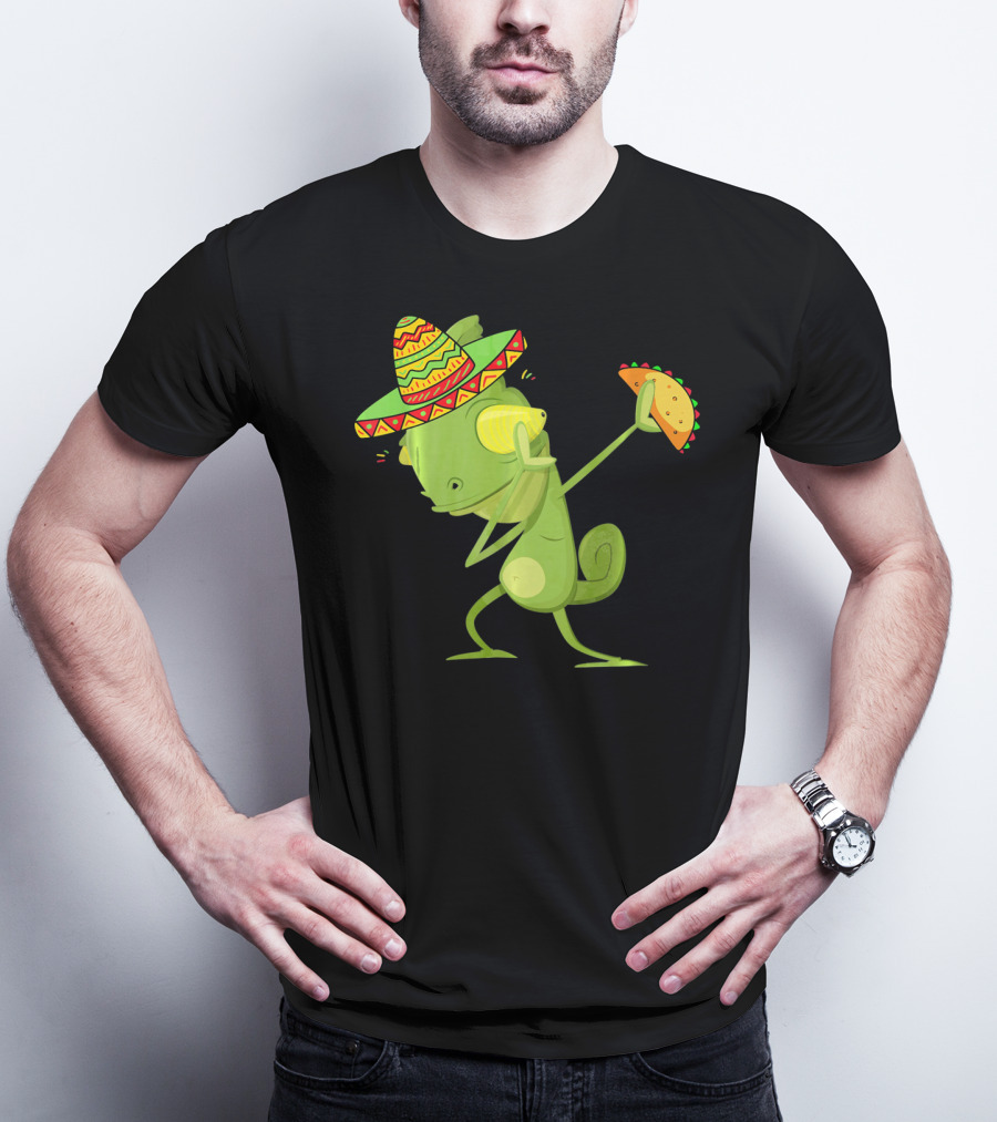Funny Lizard Dabbing Sombrero Taco Cinco De Mayo T-Shirt