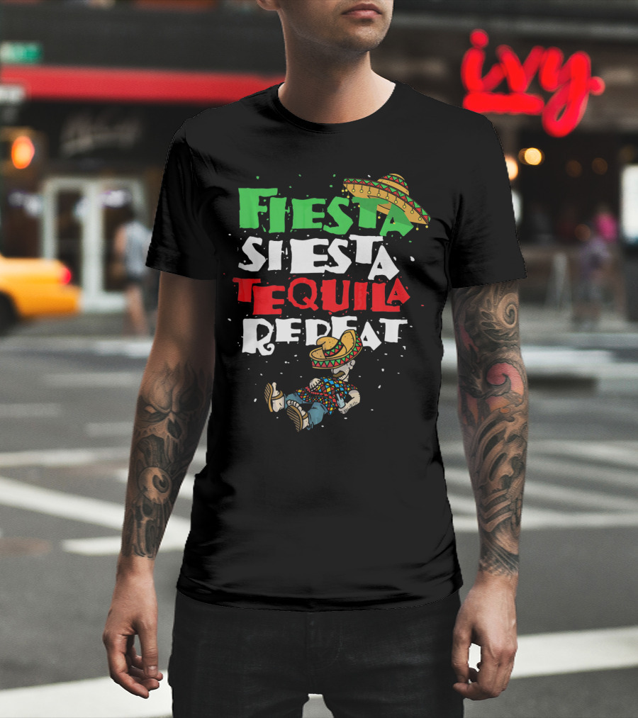 Fiesta Siesta Tequila Repeat Sombrero T-Shirt