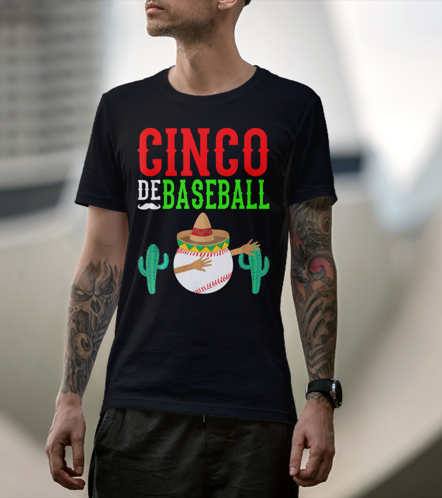 Cinco De Baseball Funny Dabbing Mex Sombrero Cactus T-Shirt