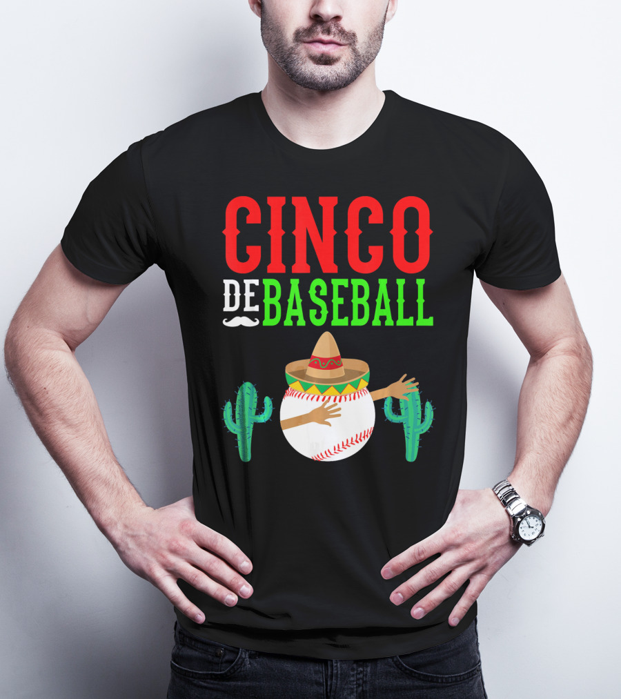 Cinco De Baseball Funny Dabbing Mex Sombrero Cactus T-Shirt