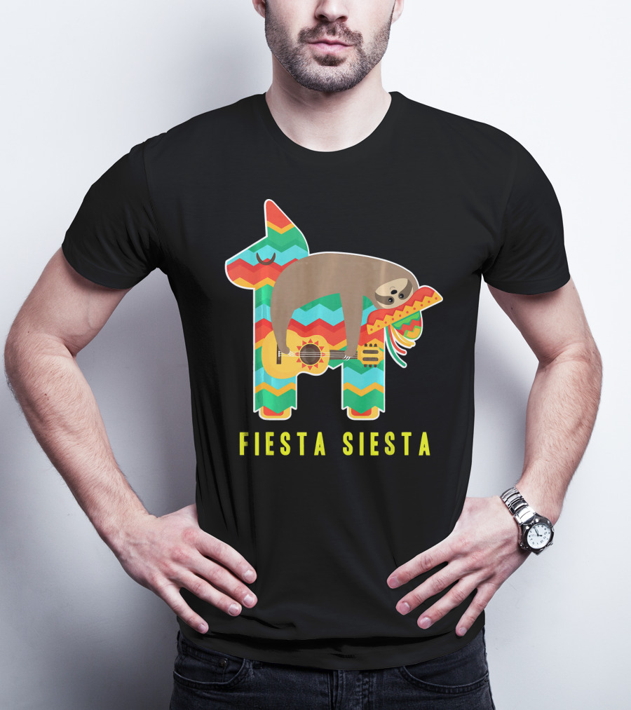 Fiesta Siesta Pinata Sloth Sombrero Guitarra T-Shirt