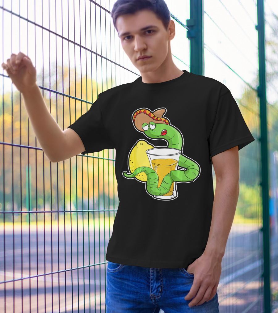 Funny Drunk Tequila Worm With Shot And Lemon Party Vibes T-Shirt