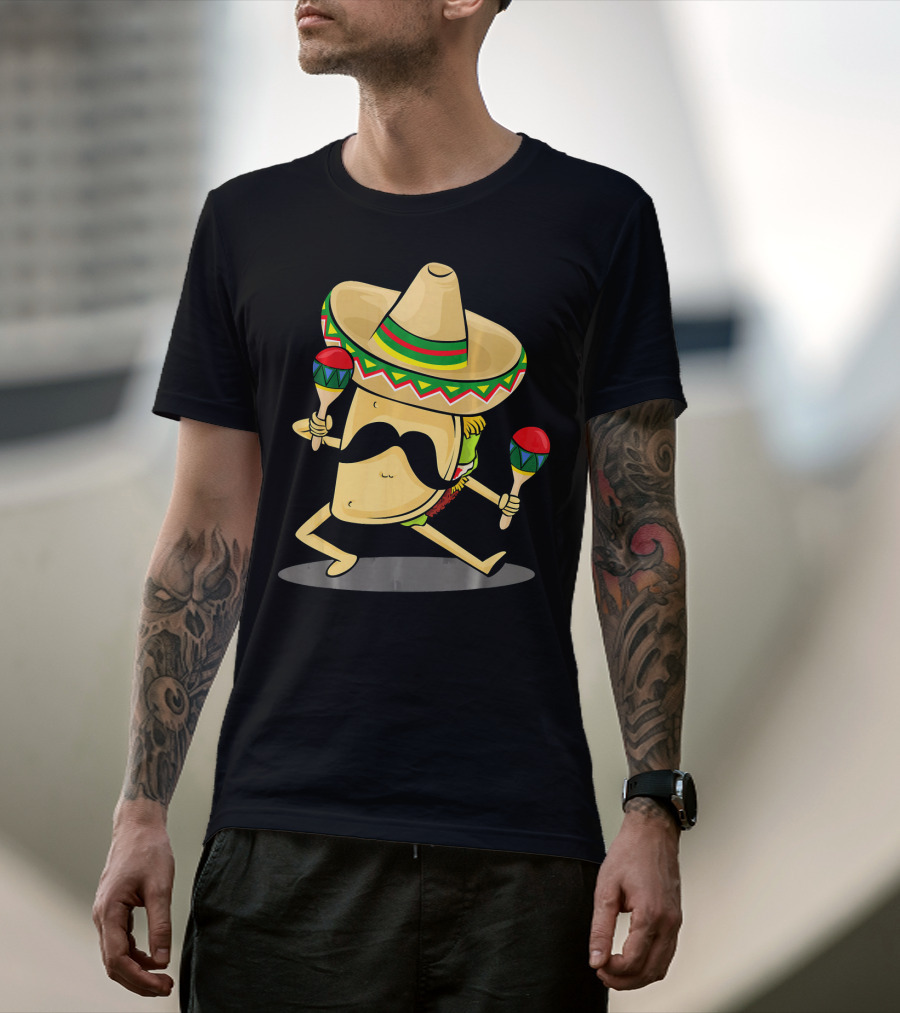 Cinco De Mayo Funny Taco Dancing Sombrero With Maracas T-Shirt