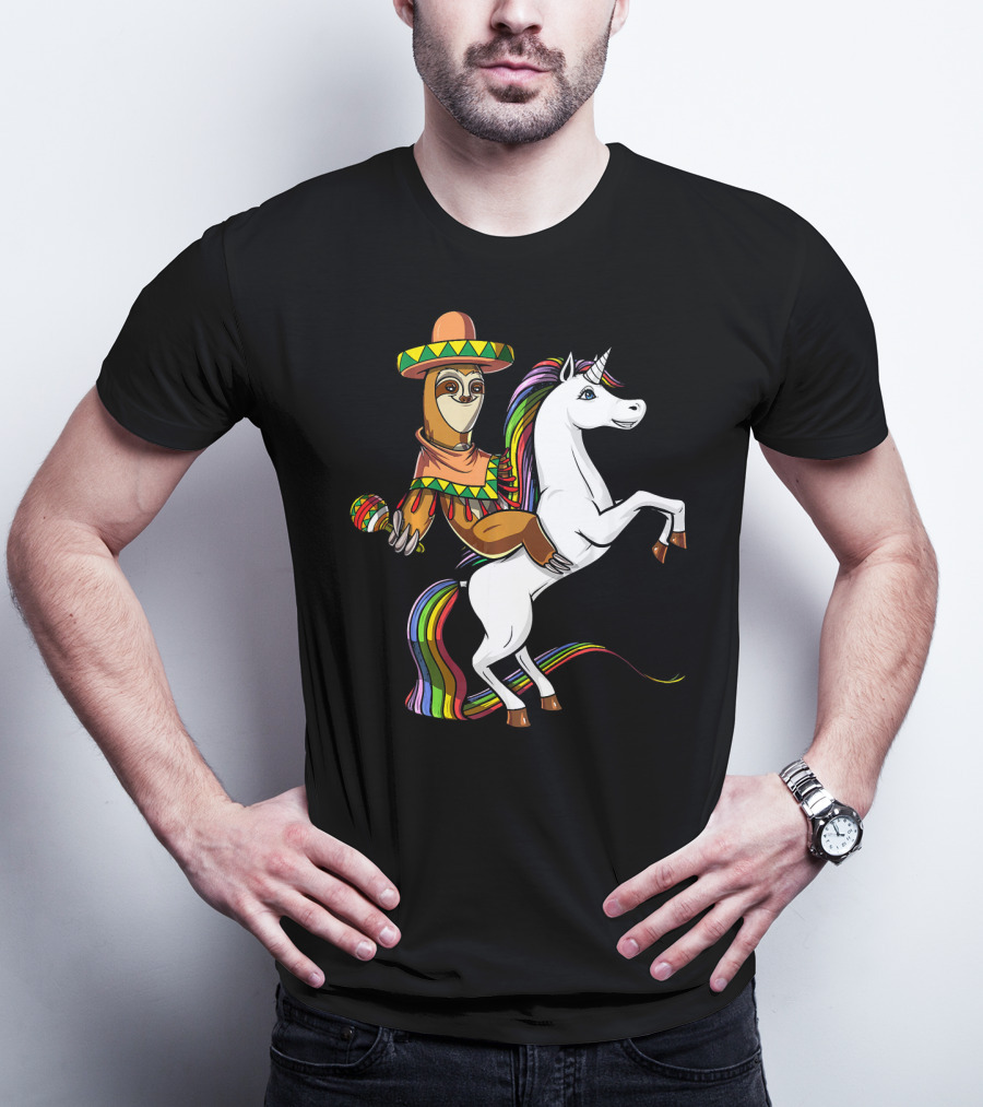 Mexican Sloth Riding Unicorn Cinco De Mayo T-Shirt