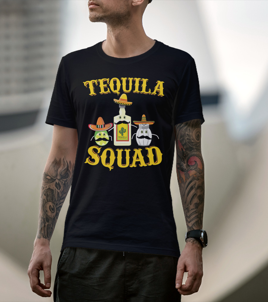 Tequila Squad Lime Salt Sombreros Bottle Fun T-Shirt