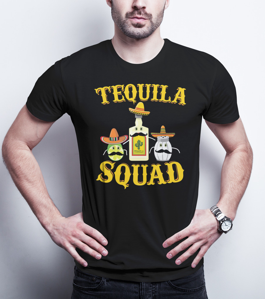 Tequila Squad Lime Salt Sombreros Bottle Fun T-Shirt