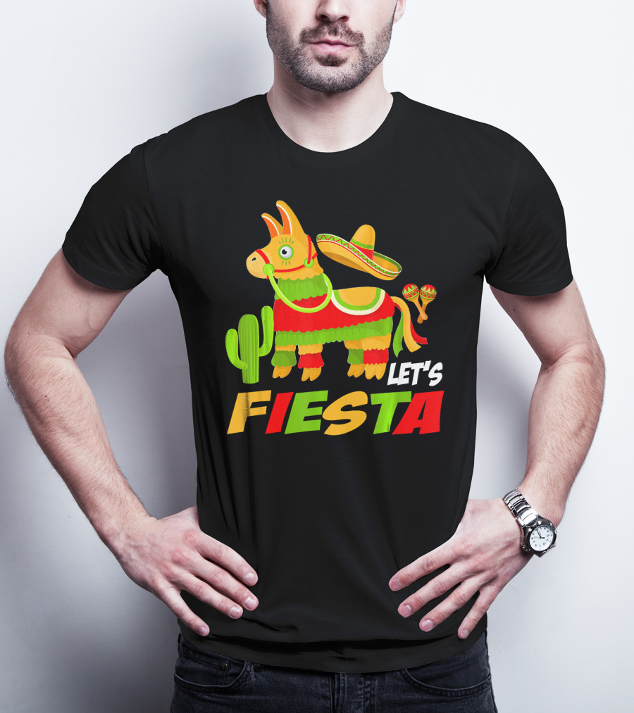 Let's Fiesta Cinco De Mayo Sombrero Piñata Cactus Maracas T-Shirt