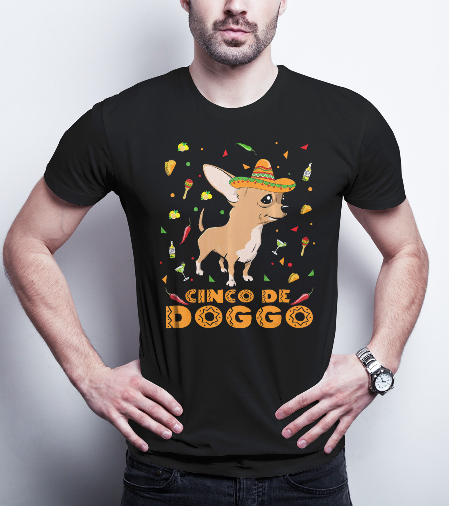 Cinco De Doggo Chihuahua Sombrero Mexican Fiesta Peppers Tequila T-Shirt