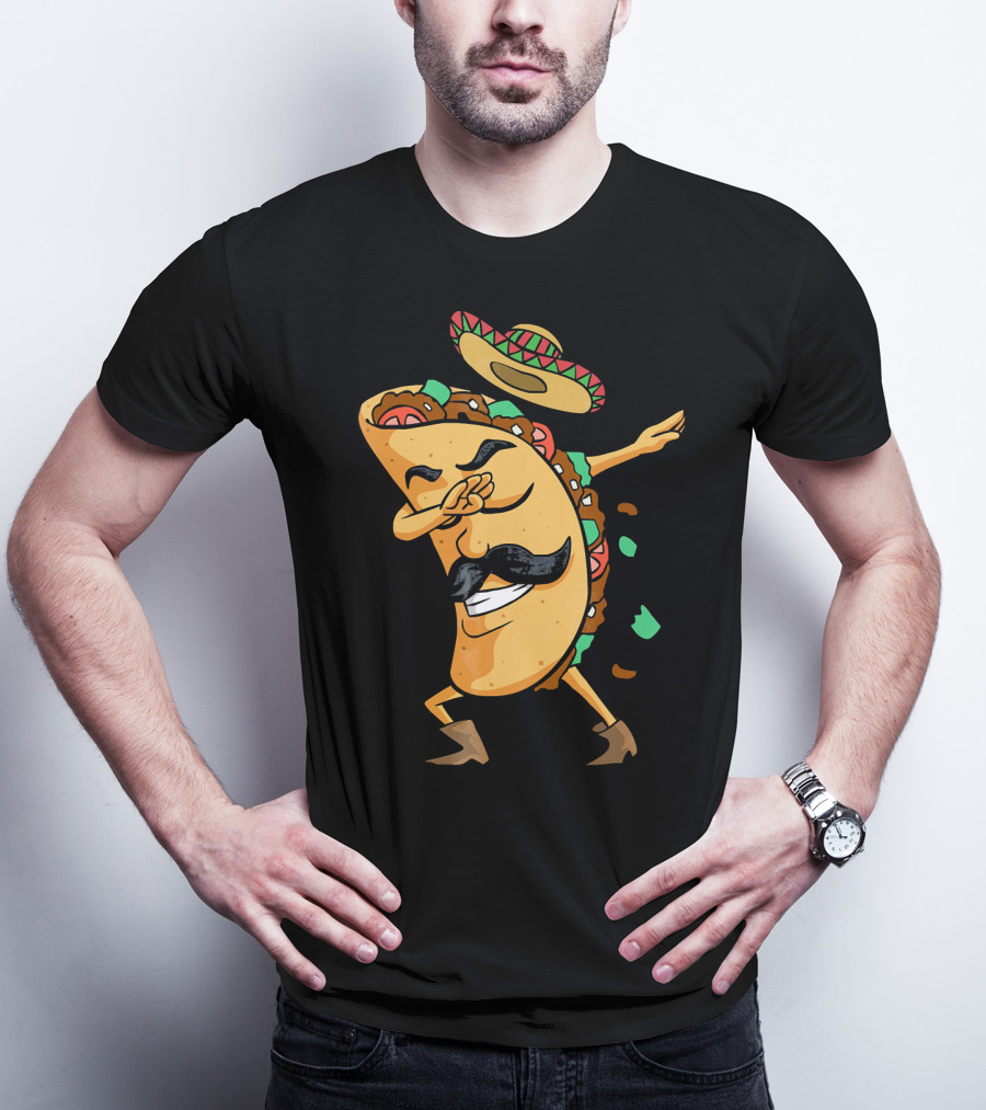 Dabbing Taco Sombrero Mustache Funny Fiesta Cinco T-Shirt