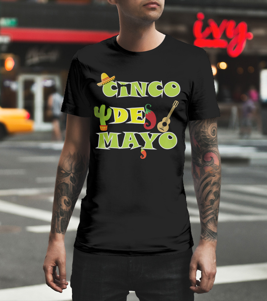 Cinco De Mayo Cactus Sombrero Guitar Chili Pepper Fiesta T-Shirt
