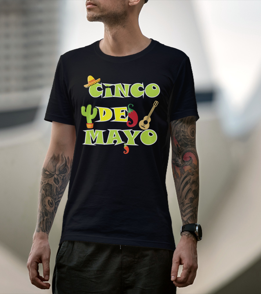 Cinco De Mayo Cactus Sombrero Guitar Chili Pepper Fiesta T-Shirt