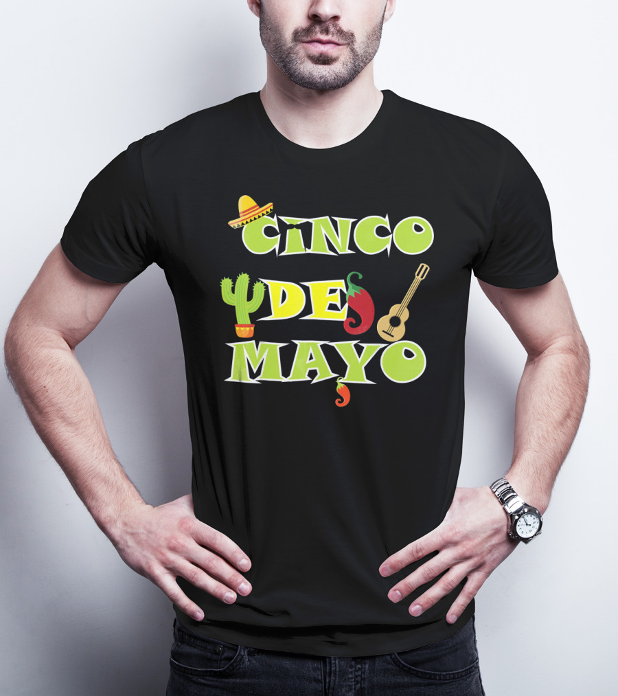 Cinco De Mayo Cactus Sombrero Guitar Chili Pepper Fiesta T-Shirt