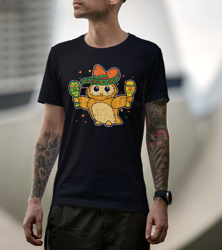 Cinco De Mayo Owl Sombrero Maracas T-Shirt