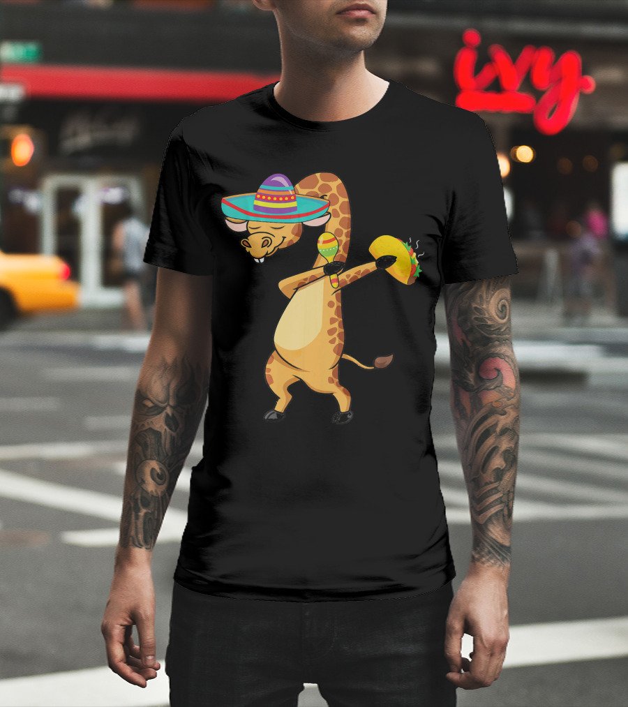 Cinco De Mayo Giraffe Dabbing With Taco And Sombrero T-Shirt