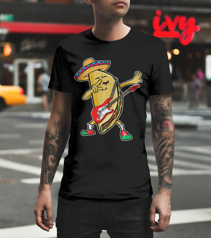 Dabbing Taco Sombrero Guitar Kids Mexican Fiesta T-Shirt