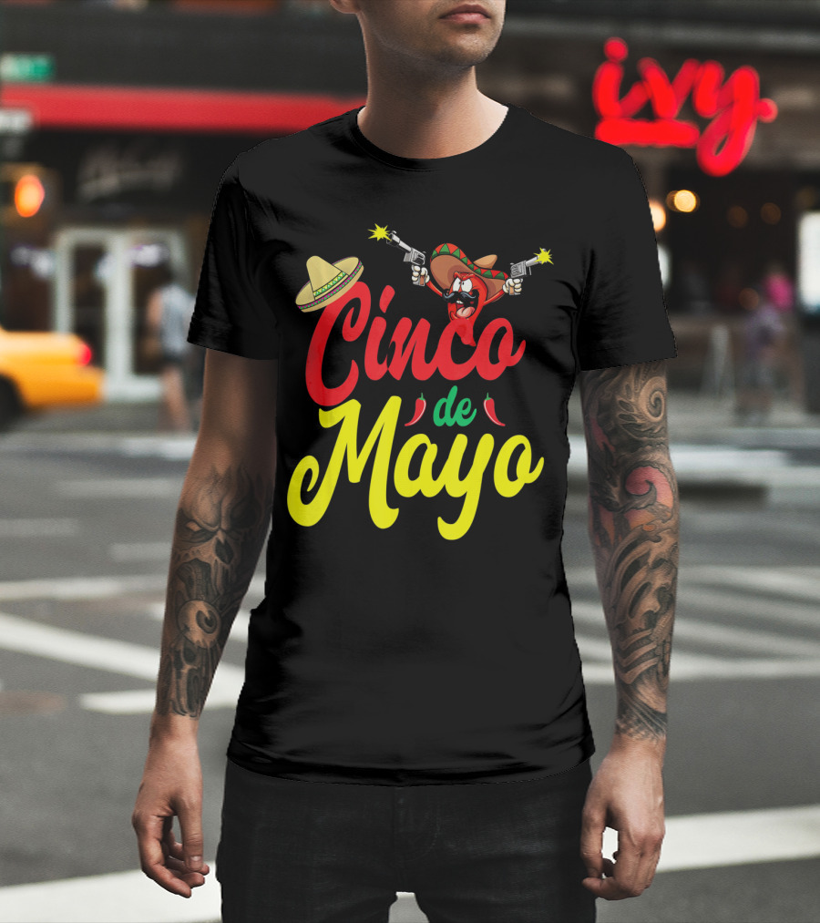 Cinco De Mayo Mexican Party Fiesta Sombrero Chili Pistols T-Shirt