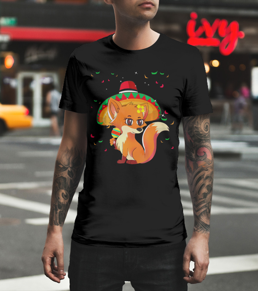 Cute Foxy Fox Sombrero Cinco De Mayo 5th Of May T-Shirt