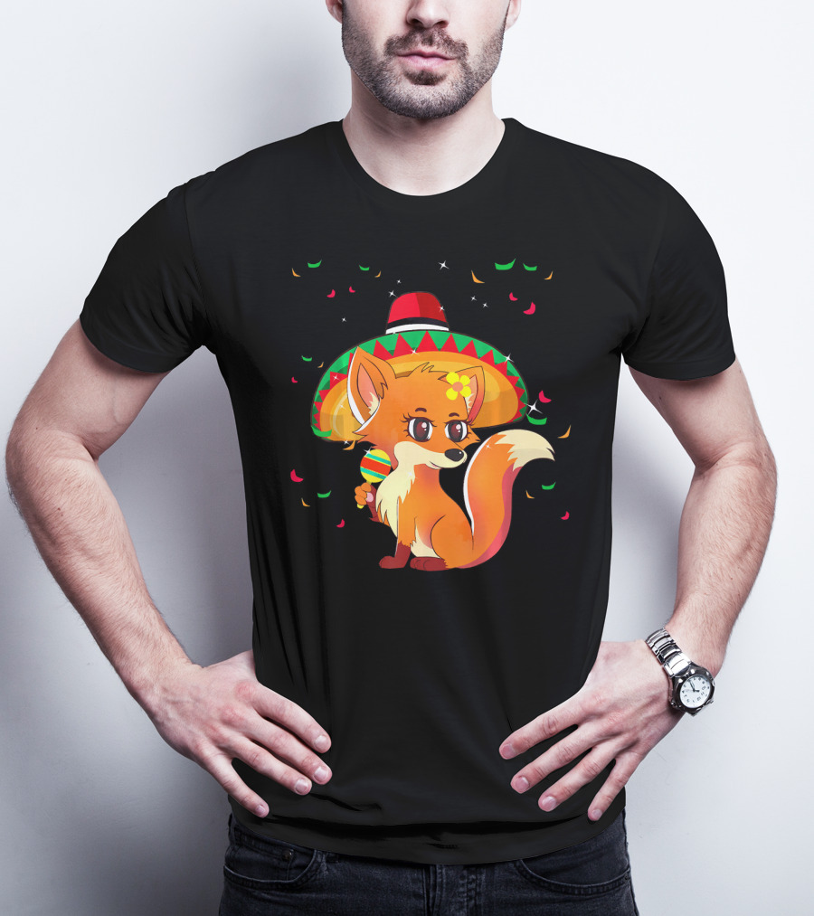 Cute Foxy Fox Sombrero Cinco De Mayo 5th Of May T-Shirt