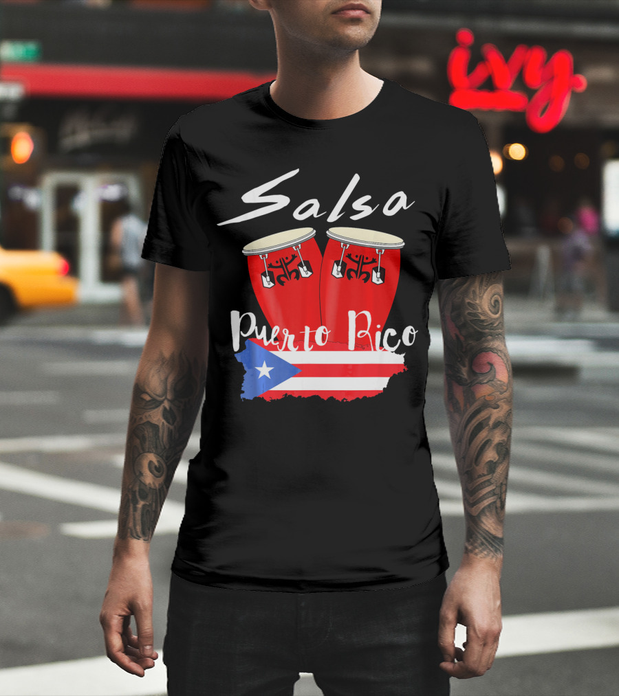 Salsa Puerto Rico Boricua Flag Bongos T-Shirt