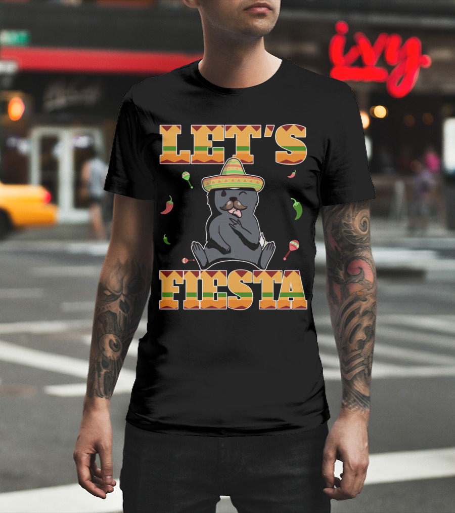Let's Fiesta Honey Badger Sombrero Cinco De Mayo Celebration Peppers Maracas T-Shirt