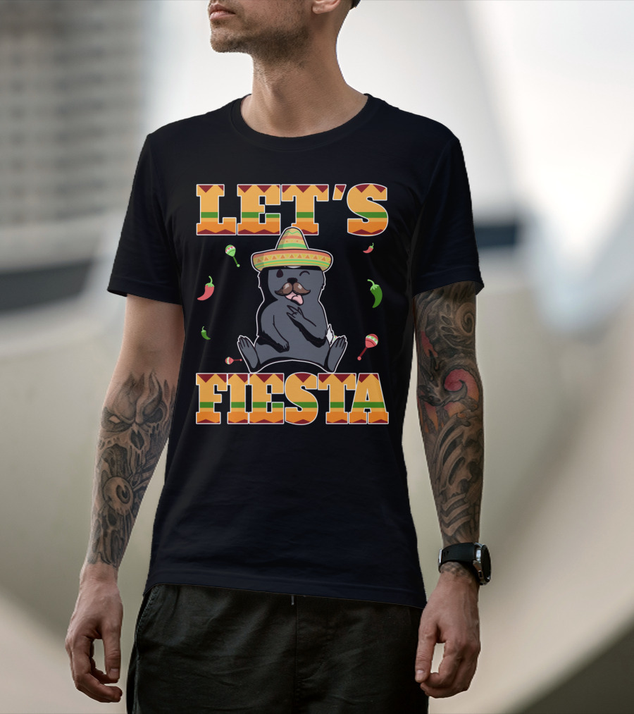 Let's Fiesta Honey Badger Sombrero Cinco De Mayo Celebration Peppers Maracas T-Shirt