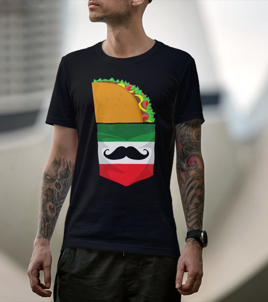 Mexican Flag Taco Cinco De Mayo Mustache T-Shirt
