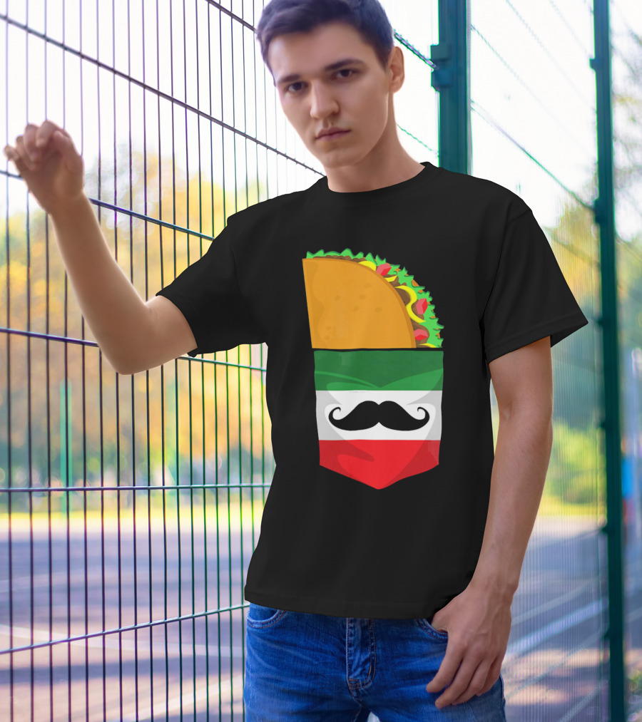 Mexican Flag Taco Cinco De Mayo Mustache T-Shirt