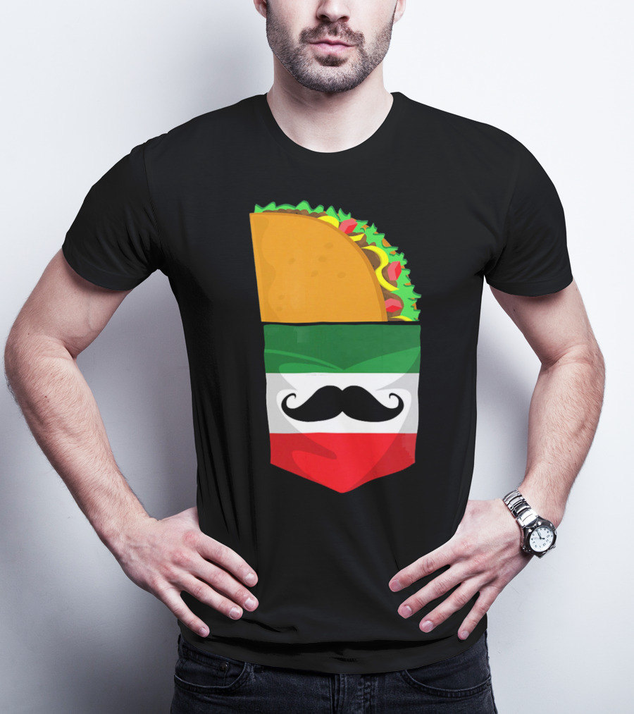 Mexican Flag Taco Cinco De Mayo Mustache T-Shirt