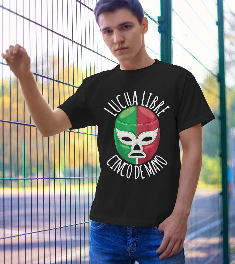 Lucha Libre Cinco De Mayo Wrestling Mask Mexican Flag Colors T-Shirt