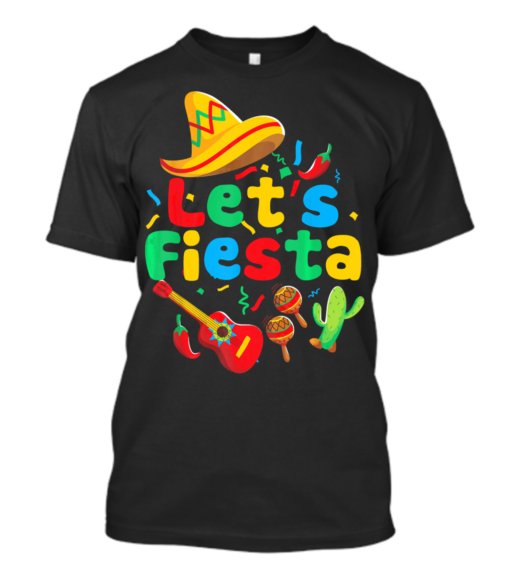Let's Fiesta Cinco De Mayo Mexican Guitar Cactus T-Shirt