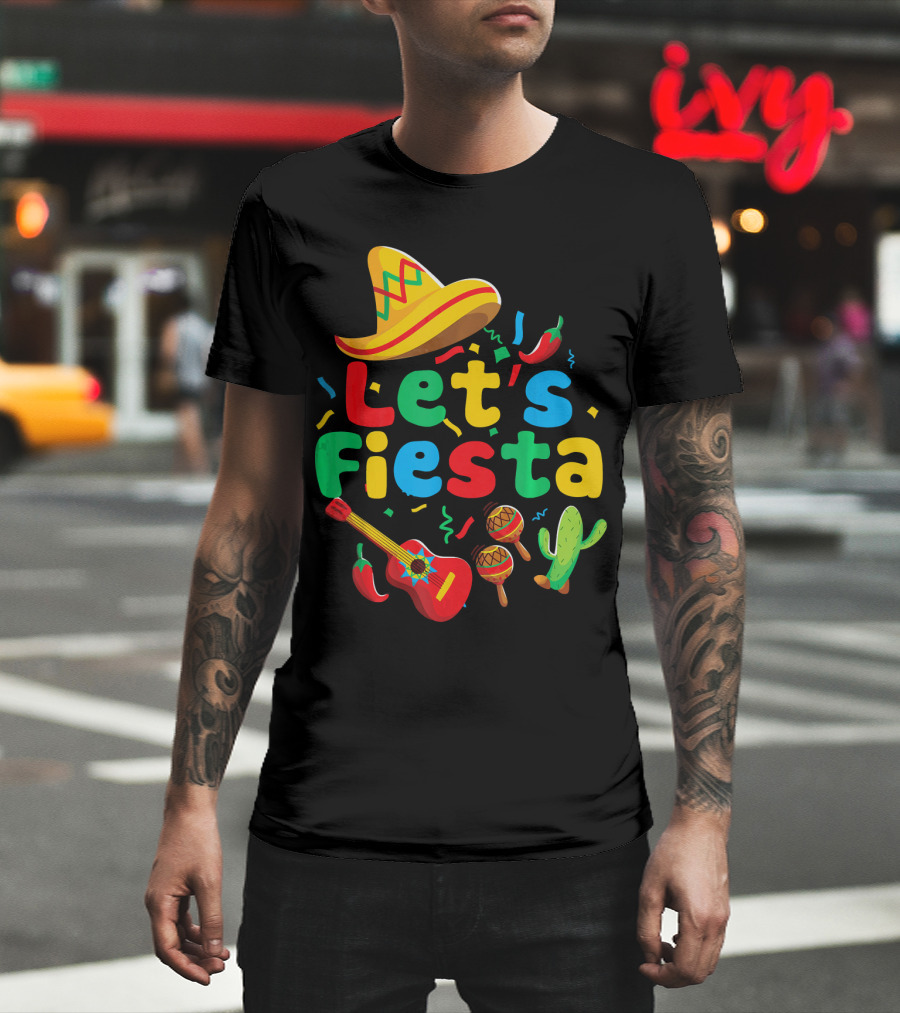 Let's Fiesta Cinco De Mayo Mexican Guitar Cactus T-Shirt