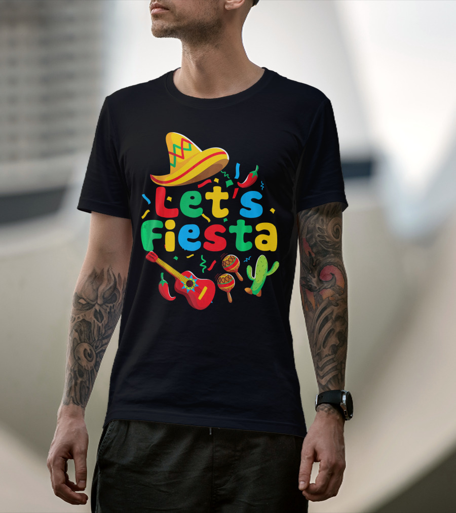 Let's Fiesta Cinco De Mayo Mexican Guitar Cactus T-Shirt