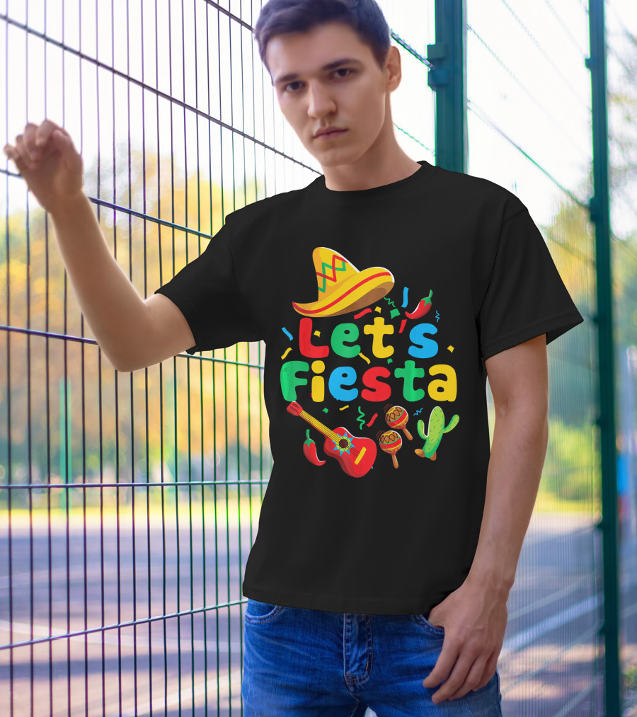 Let's Fiesta Cinco De Mayo Mexican Guitar Cactus T-Shirt