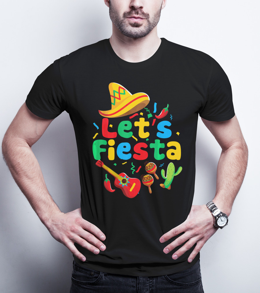 Let's Fiesta Cinco De Mayo Mexican Guitar Cactus T-Shirt