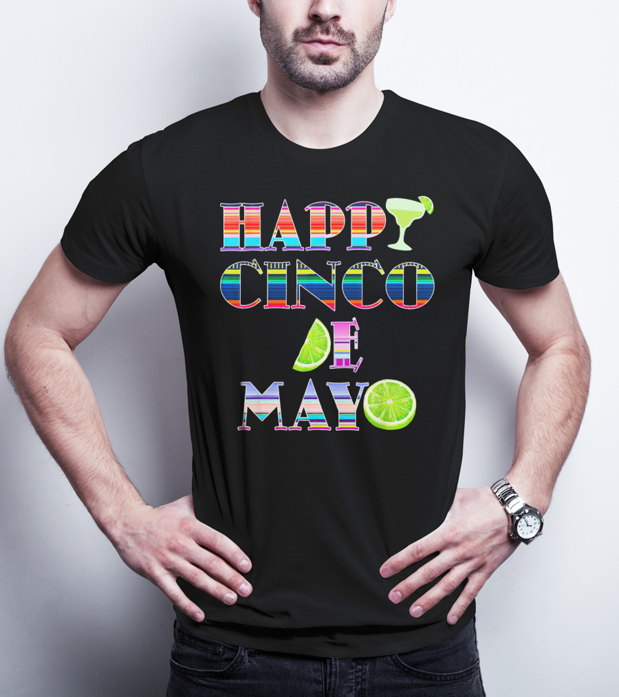 HAPPY CINCO DE MAYO Serape Stripes Margarita Lime T-Shirt
