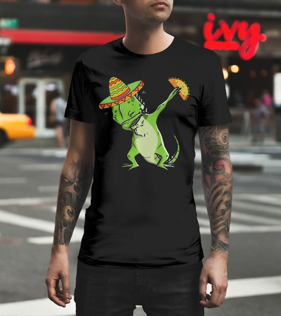 Cinco De Mayo Iguana Dabbing With Taco And Sombrero T-Shirt