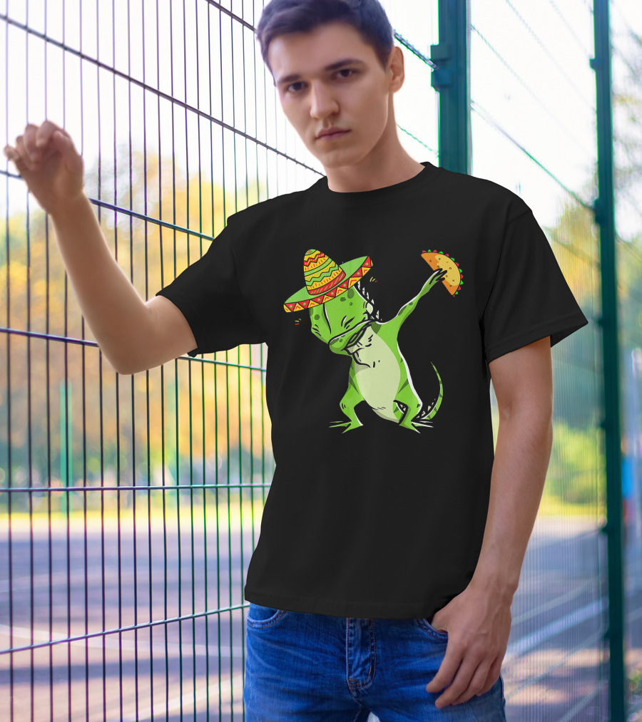 Cinco De Mayo Iguana Dabbing With Taco And Sombrero T-Shirt