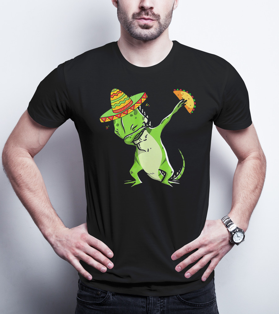 Cinco De Mayo Iguana Dabbing With Taco And Sombrero T-Shirt