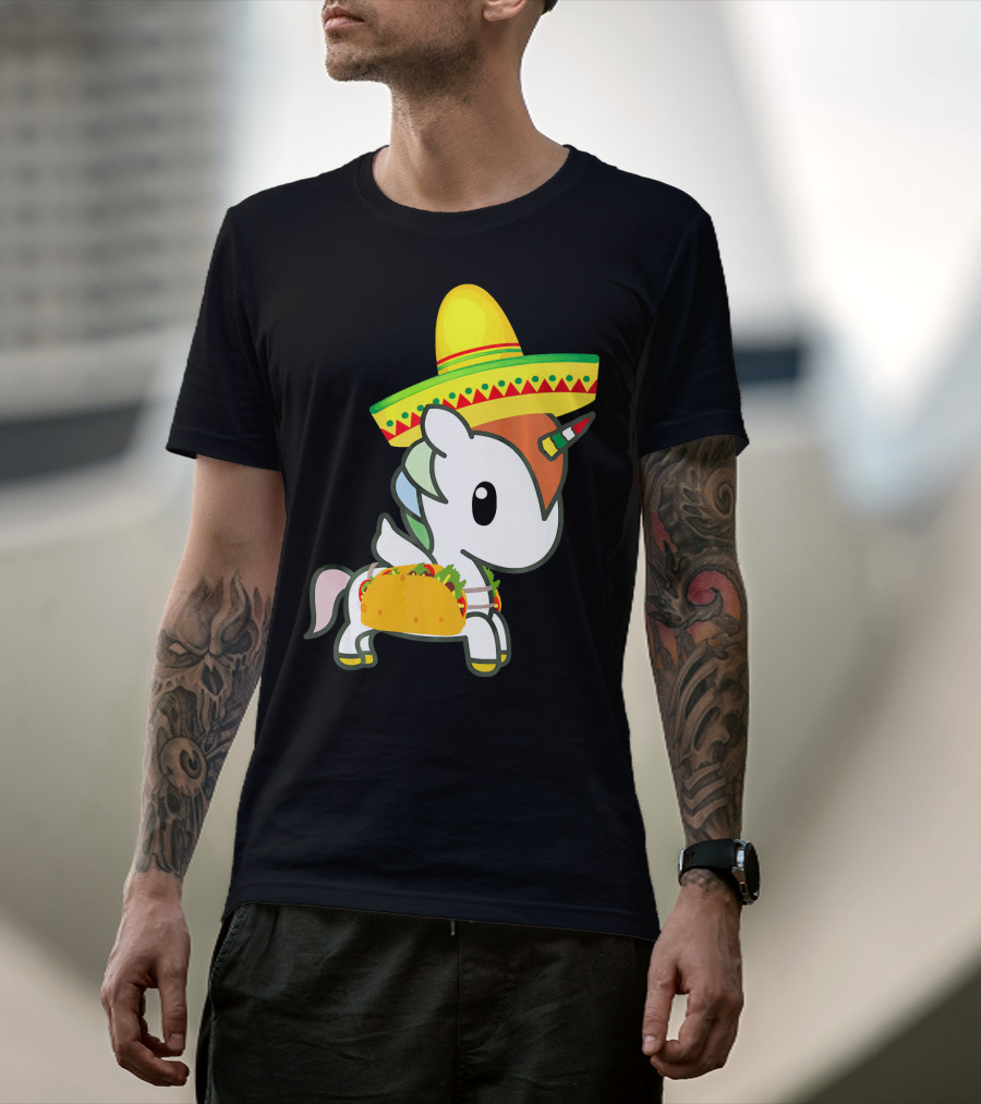 Chibi Cinco De Mayo Unicorn Wearing Sombrero Taco T-Shirt