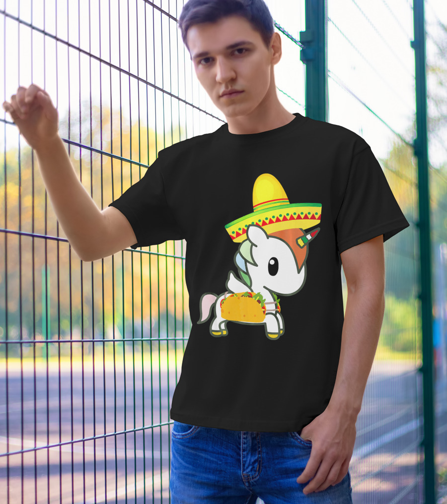 Chibi Cinco De Mayo Unicorn Wearing Sombrero Taco T-Shirt