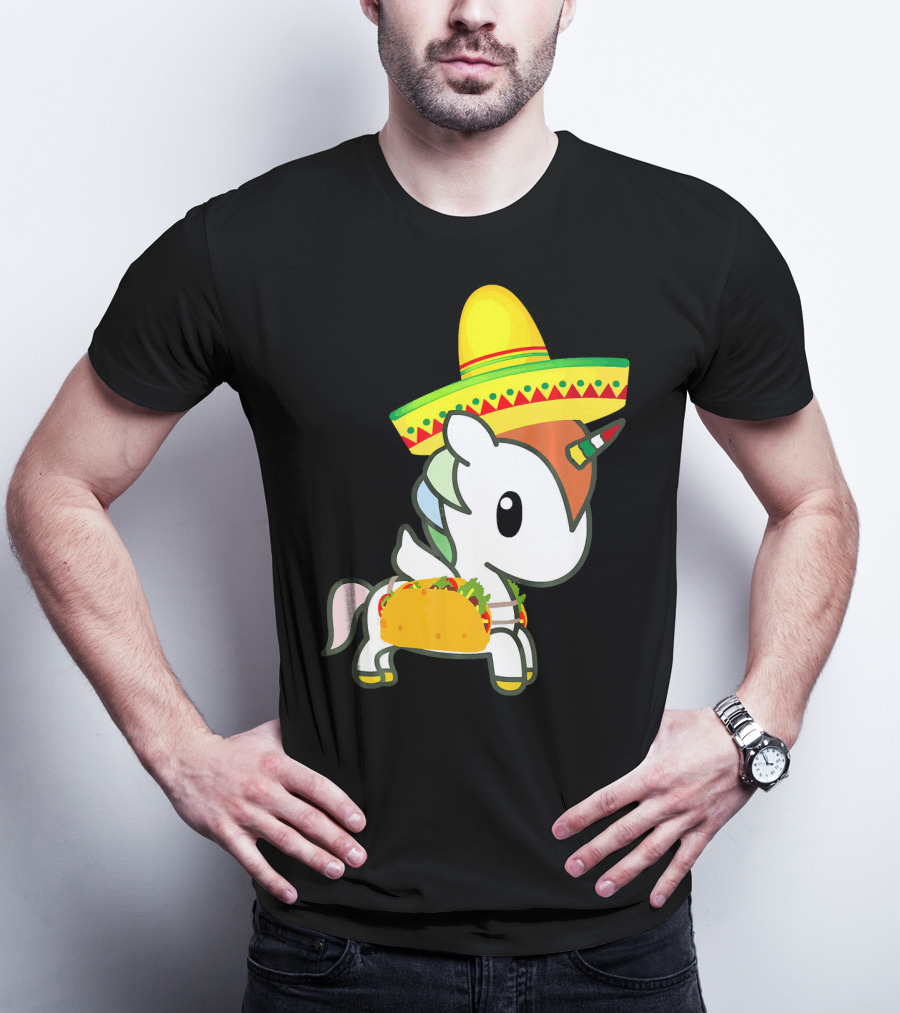 Chibi Cinco De Mayo Unicorn Wearing Sombrero Taco T-Shirt