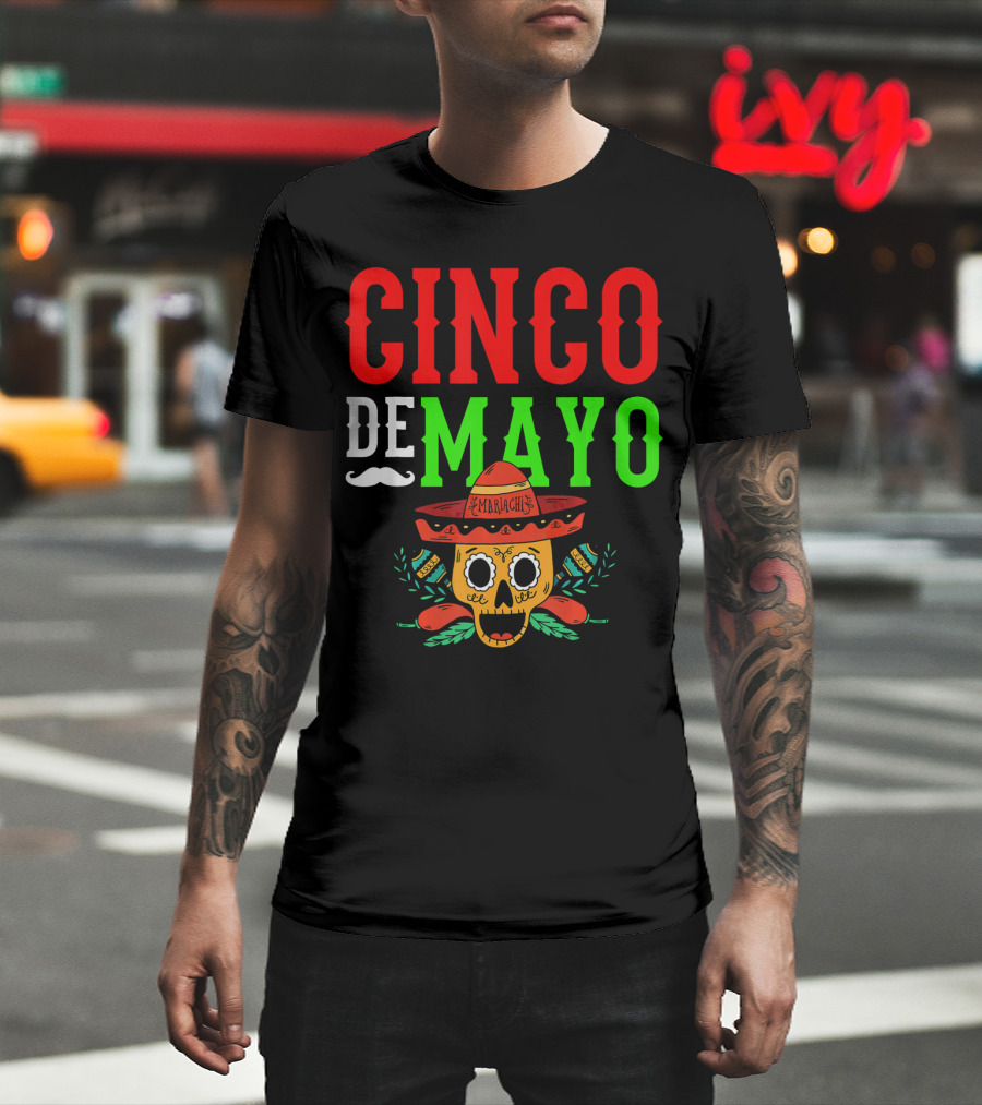 Cinco De Mayo Mariachi Skull Funny Mexic T-Shirt