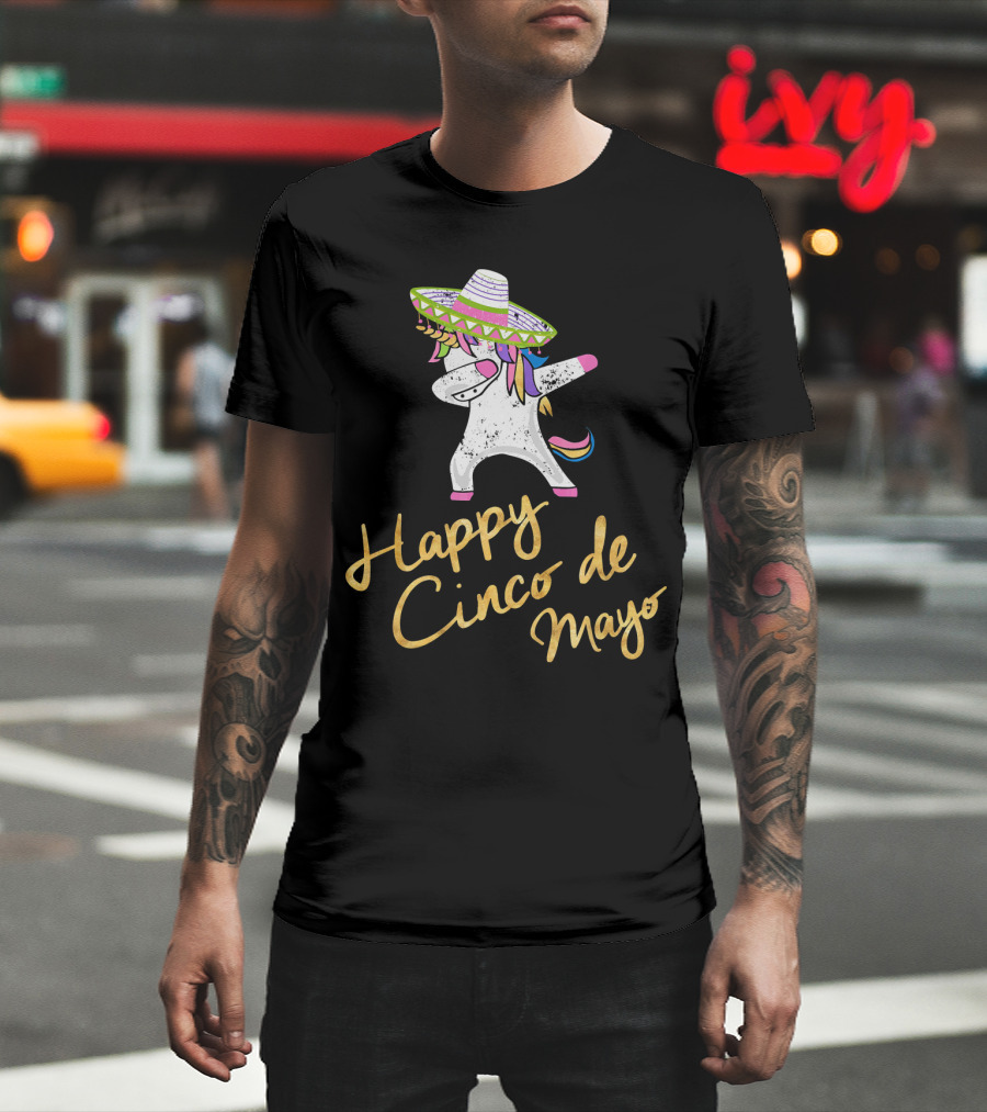 Happy Cinco De Mayo Dabbing Unicorn With Sombrero T-Shirt