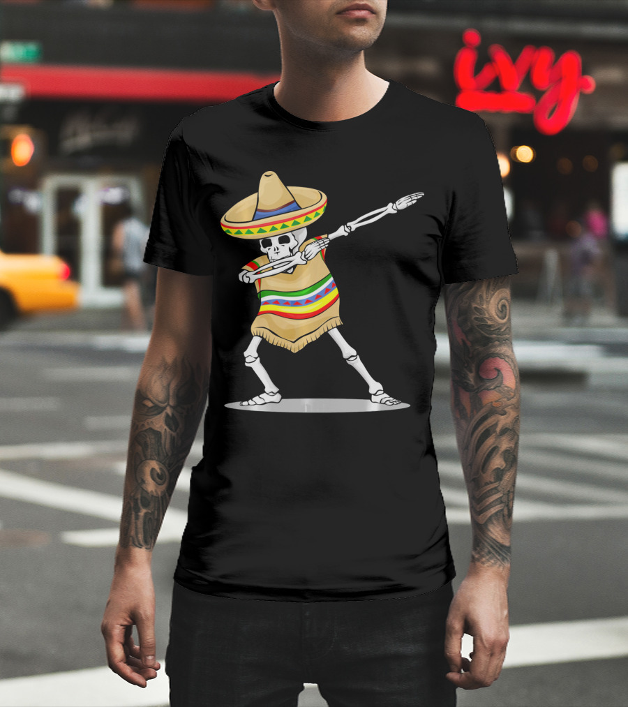 Cinco De Mayo Dabbing Skeleton Sombrero Poncho T-Shirt
